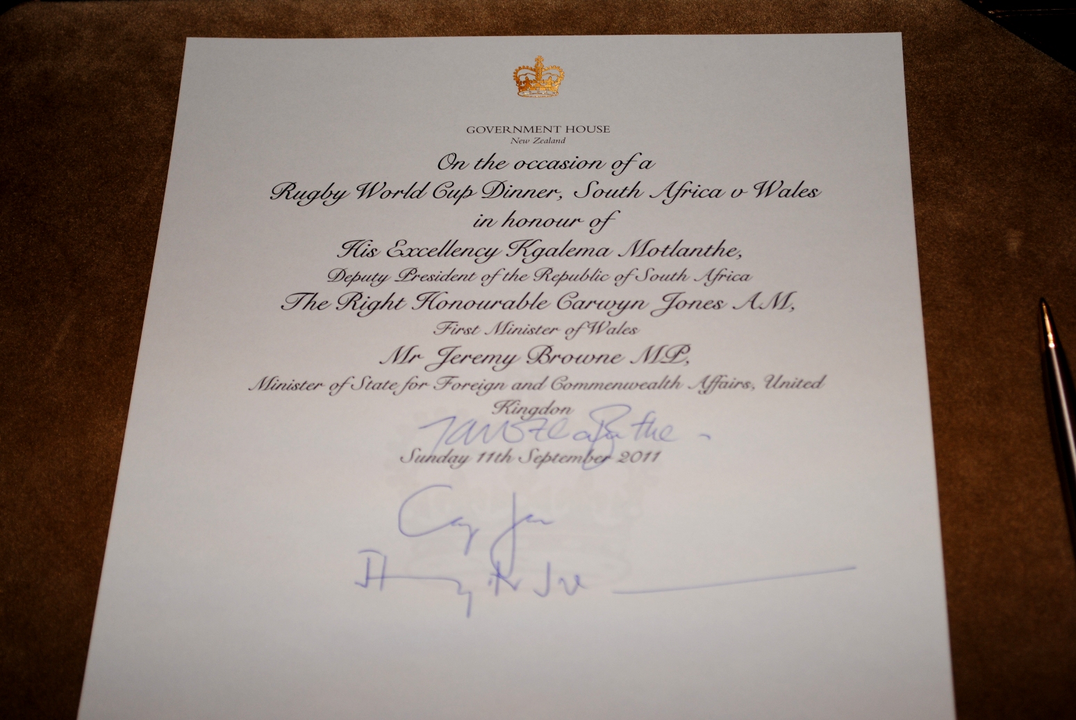 Rugby World Cup Dinner | The Governor-General of New Zealand